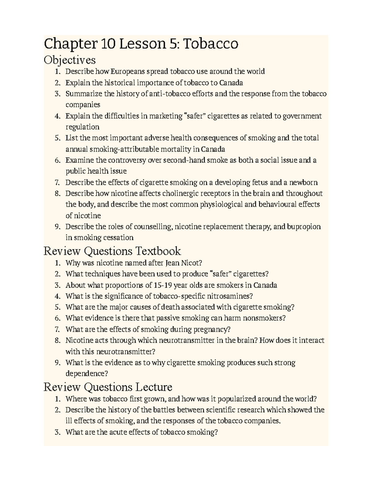 Ps268 Lesson 5 chapter 10: Tobacco (lesson + textbook notes) - Chapter ...