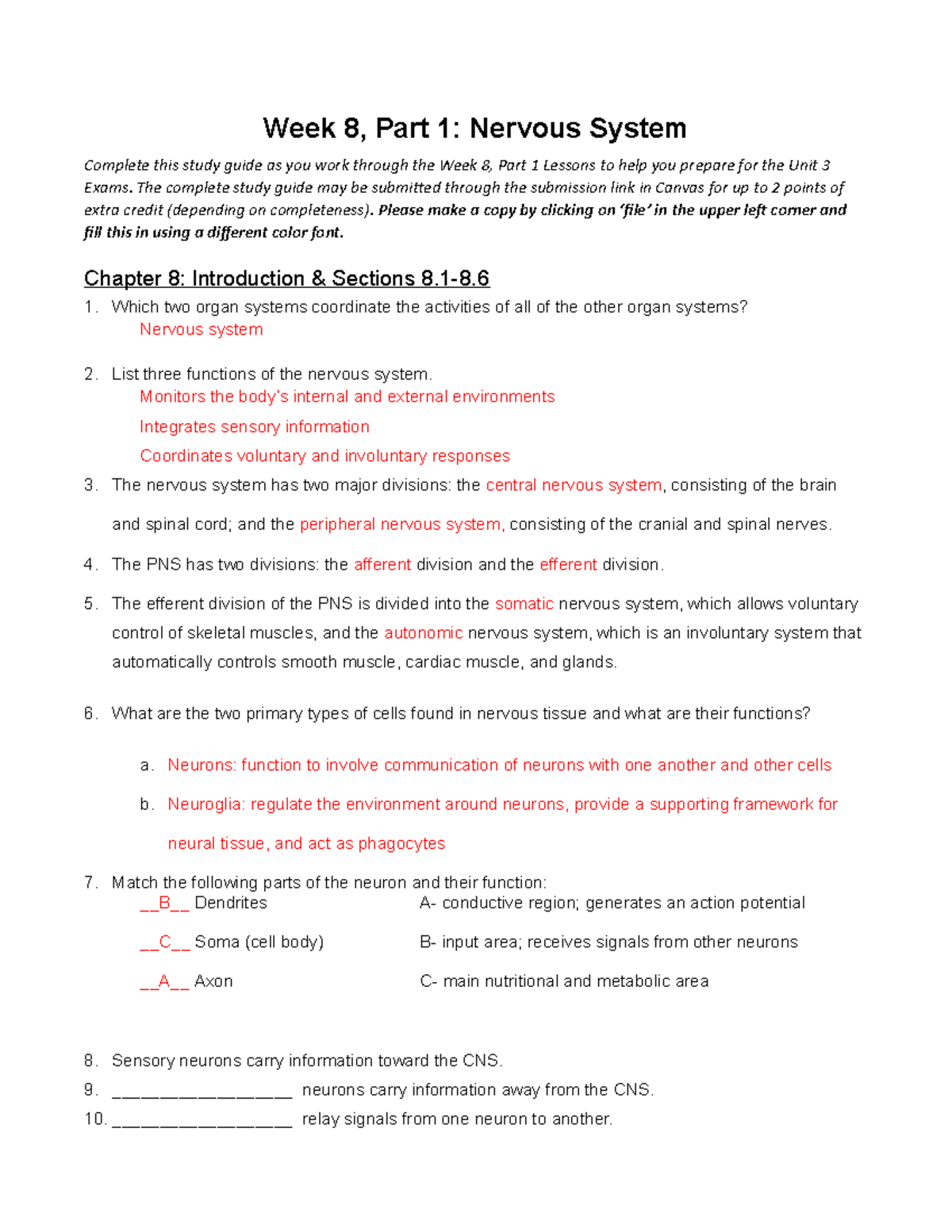 Week 8, Part 1 Nervous System - Week 8, Part 1: Nervous System Complete ...