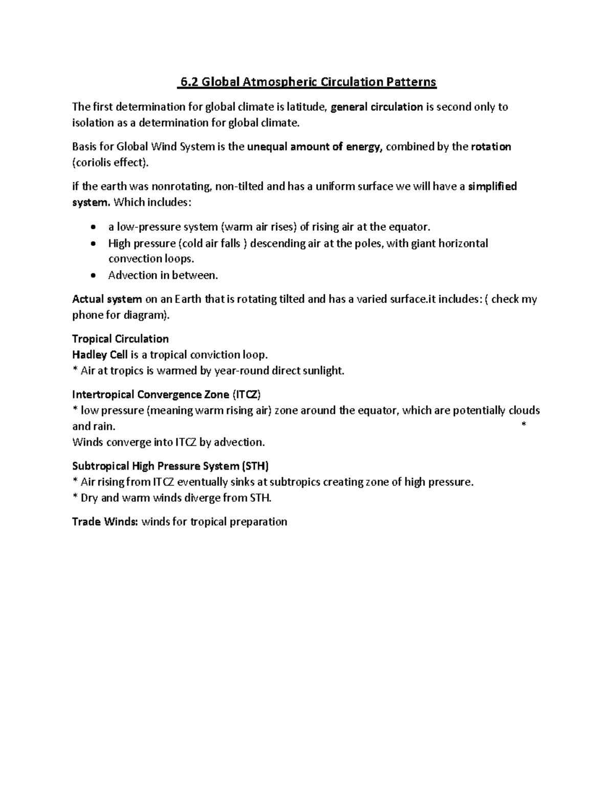 6.2 global atmosphere - Lecture notes 6 - 6 Global Atmospheric ...