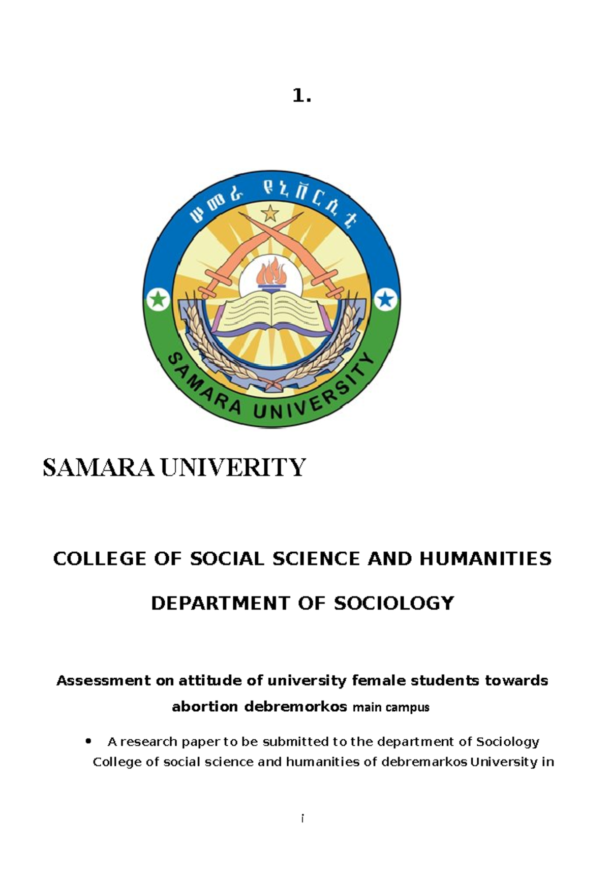 Wayd - accounting - 1. SAMARA UNIVERITY COLLEGE OF SOCIAL SCIENCE AND HUMANITIES DEPARTMENT OF ...
