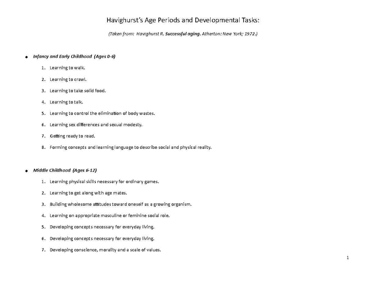 Havighurst theory - Havighurst’s Age Periods and Developmental Tasks ...