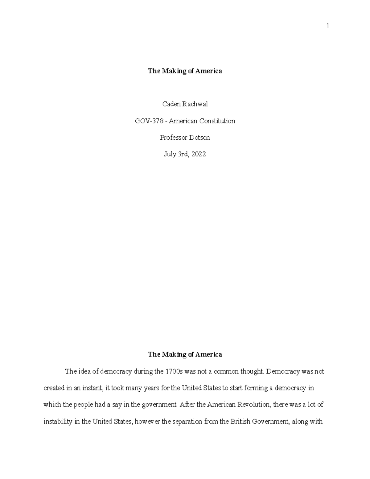 Benchmark - The Making of America - The Making of America Caden Rachwal ...