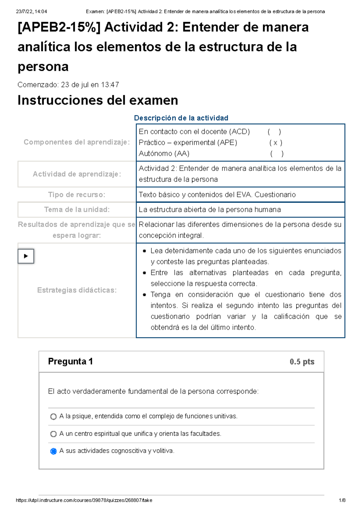 Examen [APEB 2-15%] Actividad 2 Entender de manera analítica los elementos de la estructura de ...