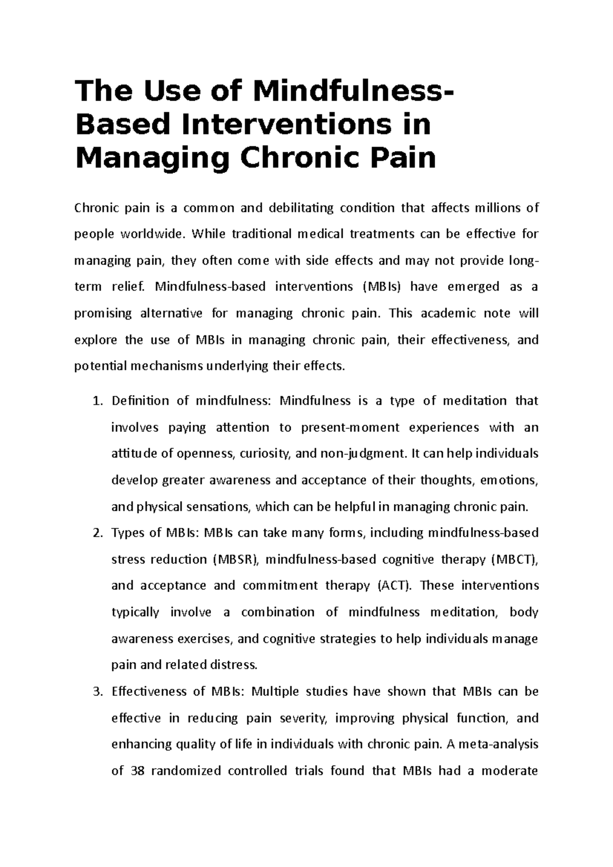 The Use of Mindfulness-Based Interventions in Managing Chronic Pain ...