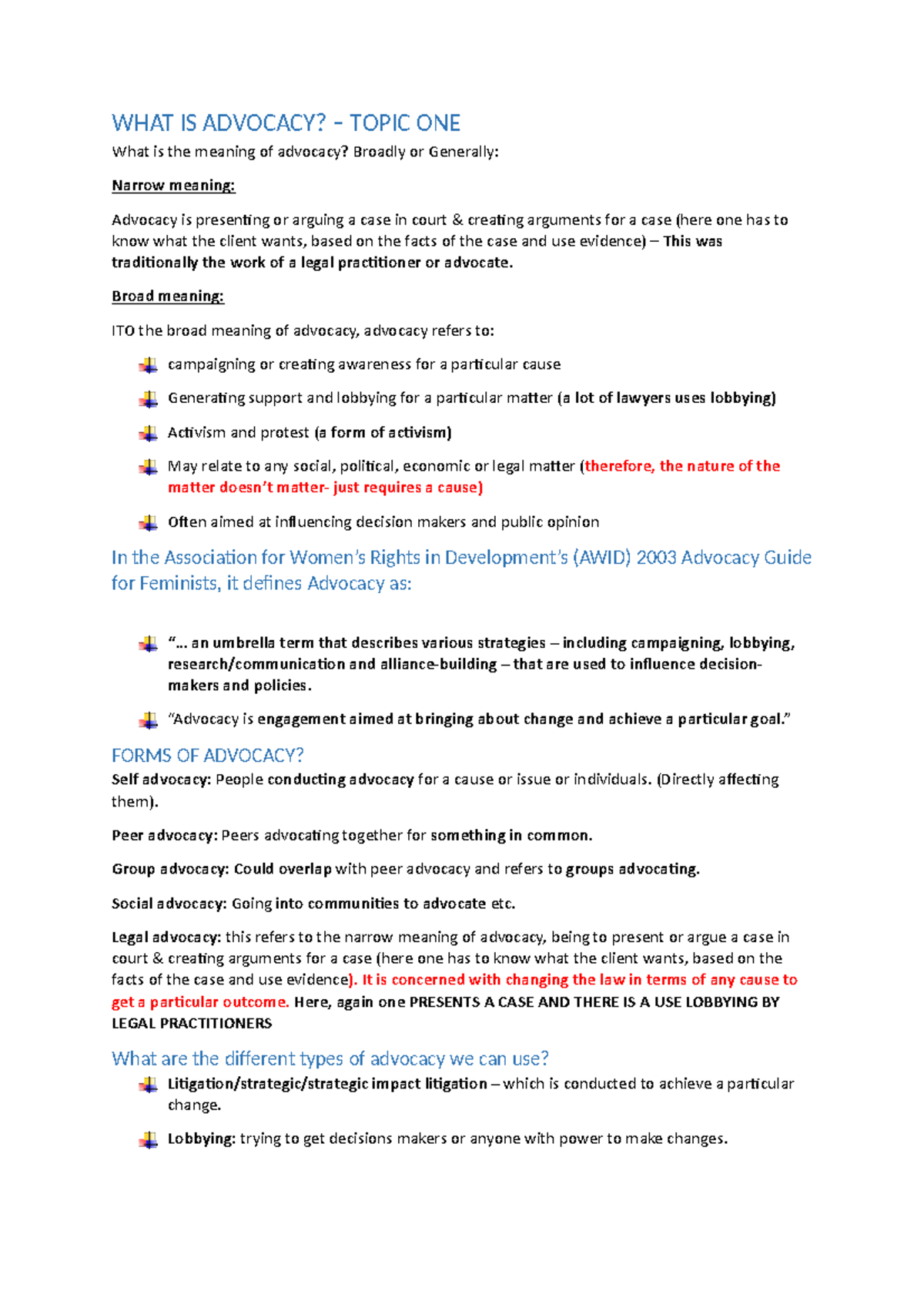 FULL Advocacy Notes - ADV301 - UWC - Studocu