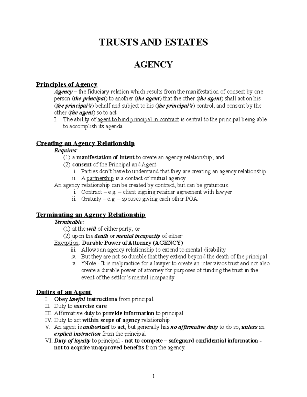 Trusts and Estates Outline Spring 2019 - TRUSTS AND ESTATES AGENCY ...