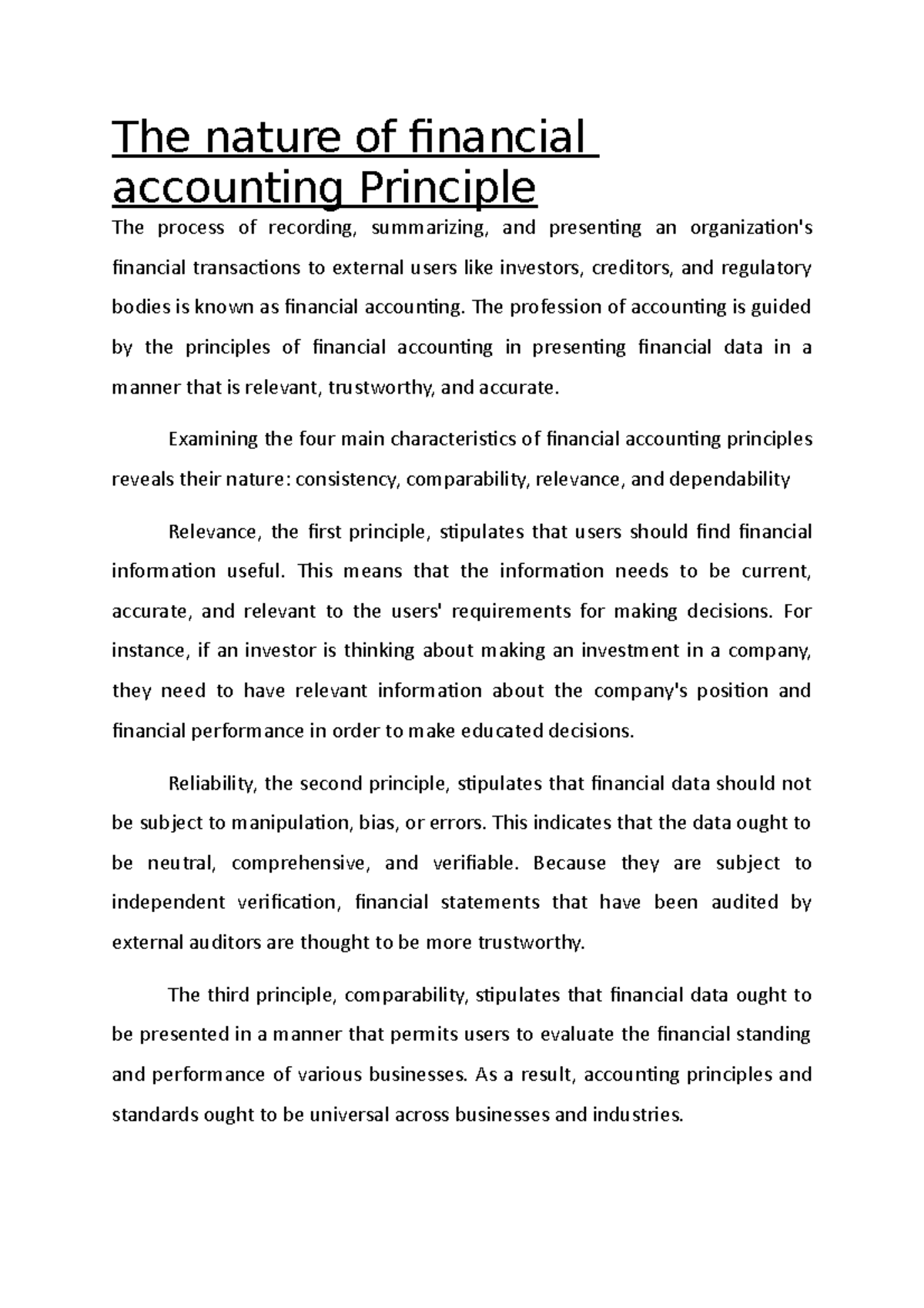 The nature of financial accounting Principle - The nature of financial ...