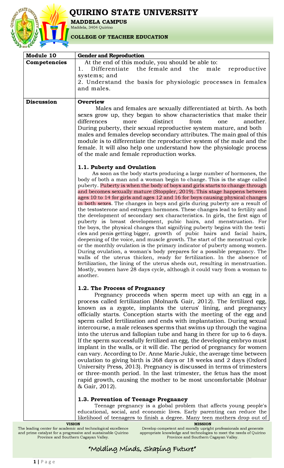 ESSP Final Module 10 - VISION The leading center for academic and ...