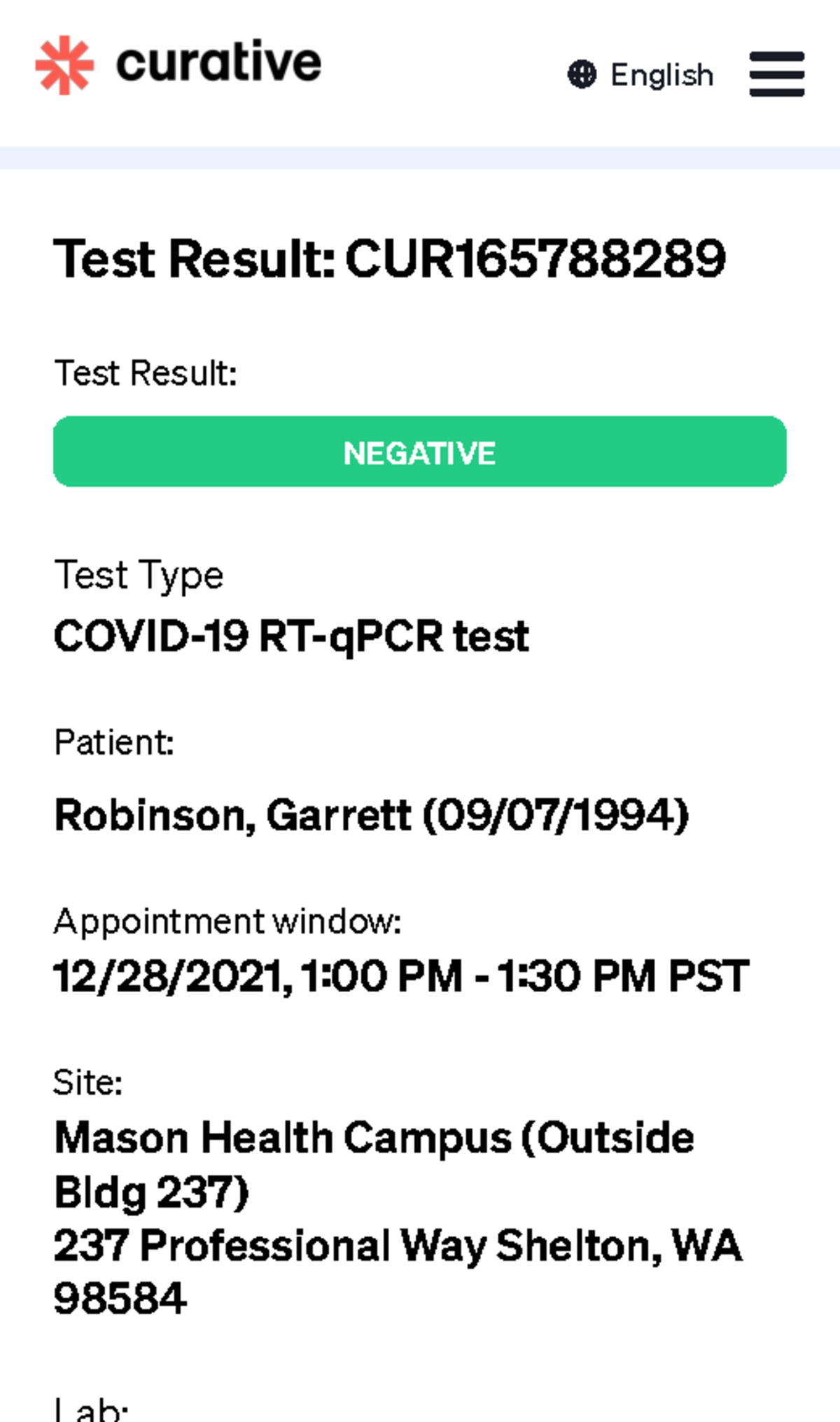 Covid-19 Testing & Health Services Curative - MASC 101 - English Test ...