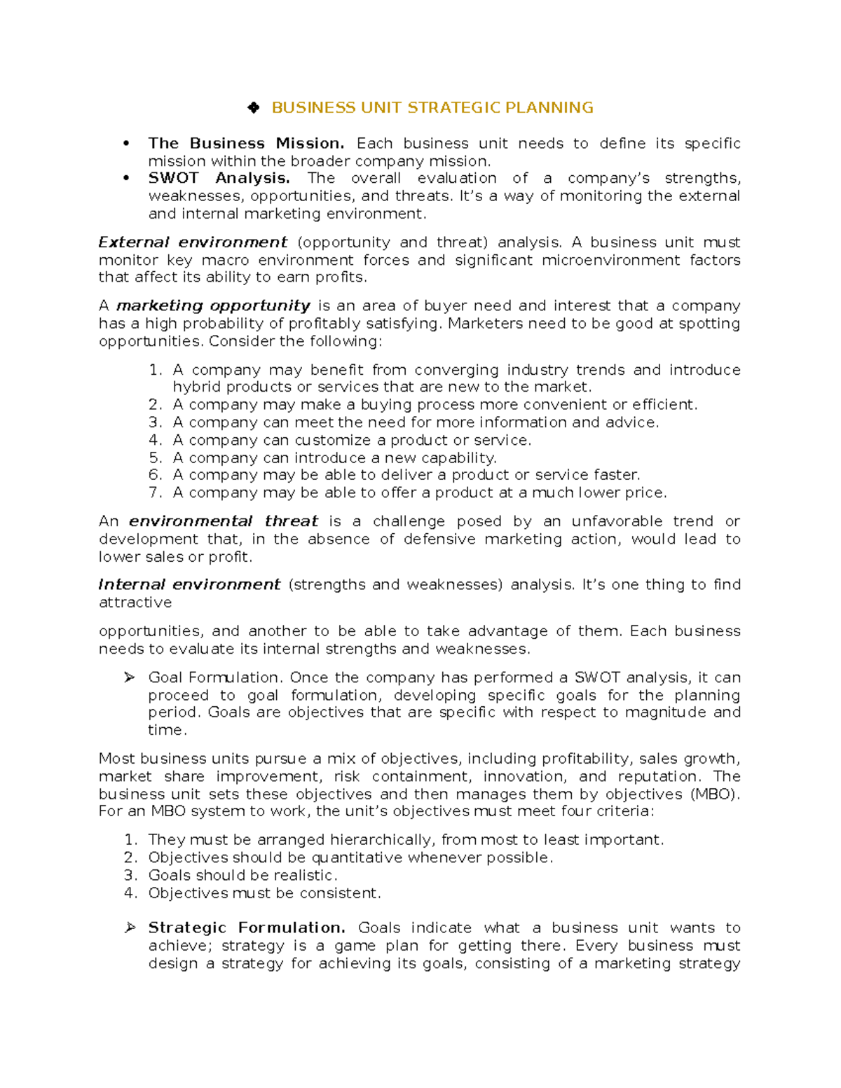 Business UNIT Strategic Planning - for merge - BUSINESS UNIT STRATEGIC ...