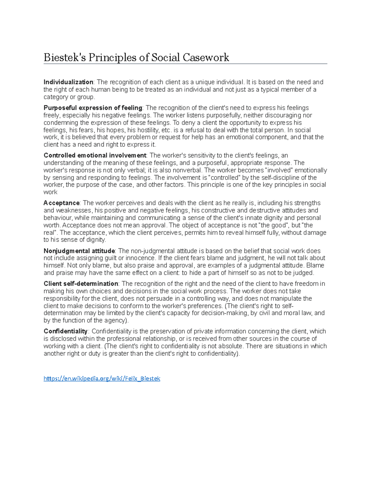 Biestek 7 principles - good luck and god bless - Biestek's Principles ...