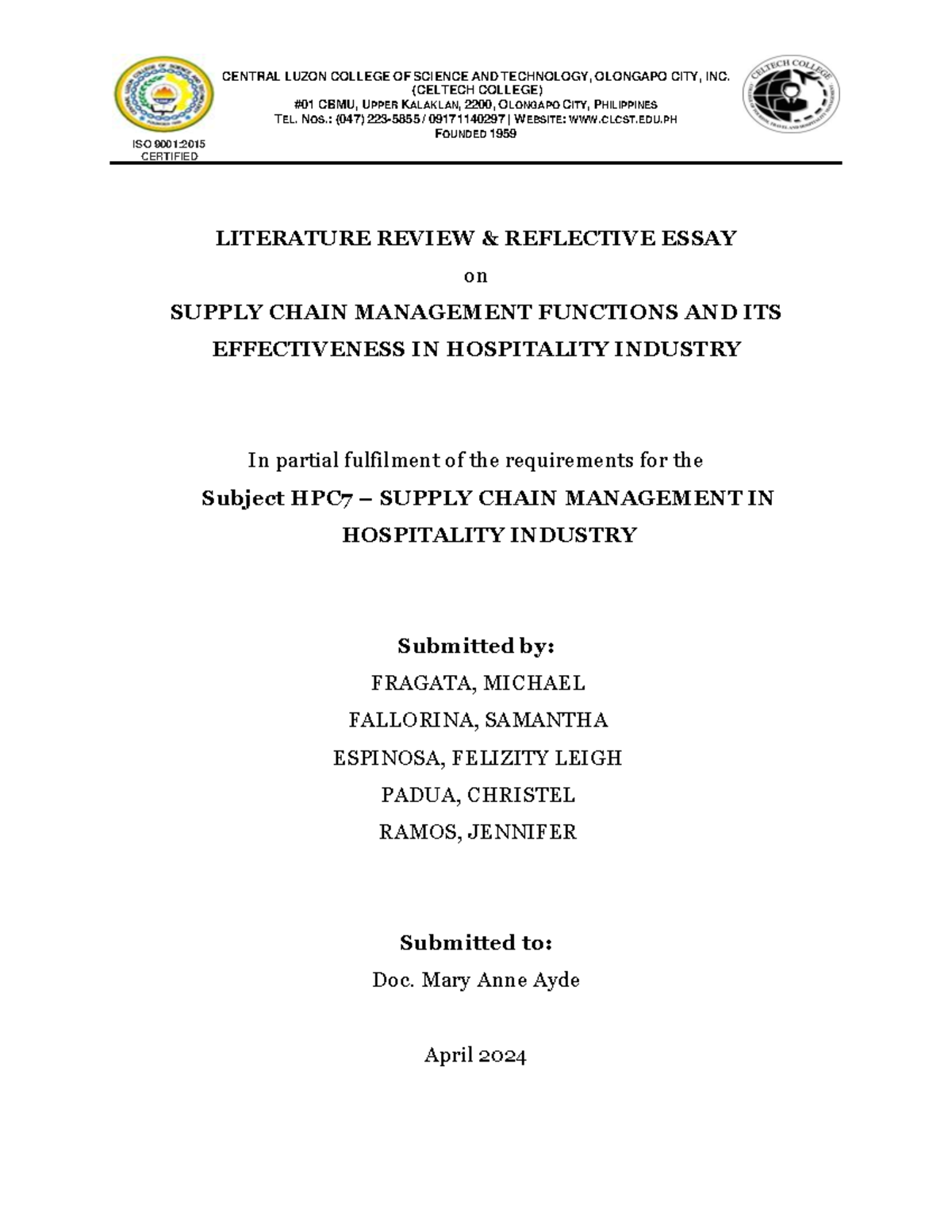 ERGO AND Supply - STRATEGY - (CELTECH COLLEGE) #01 CBMU, UPPER KALAKLAN ...