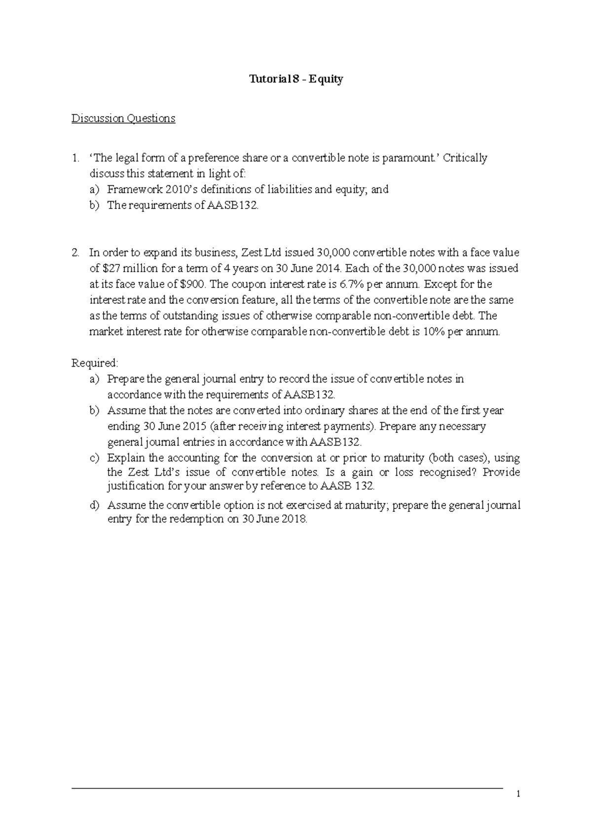 Tutorial 8 Equity Discussion Questions 2019 - Tutorial 8 - Equity ...