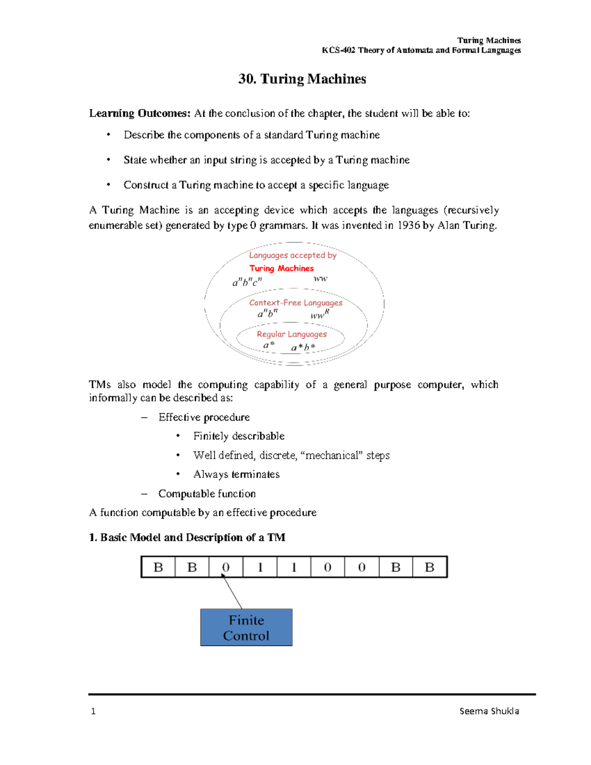 turning machine - KCS-402 Theory of Automata and Formal Languages 30 ...