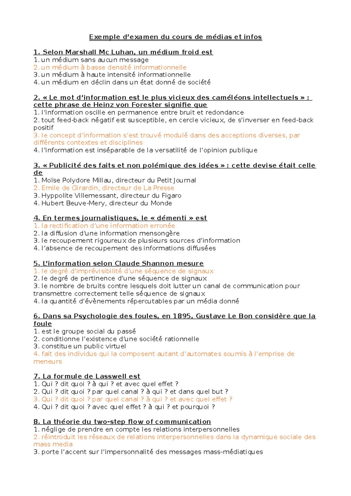 Exemple d'examen - Exemple d’examen du cours de médias et infos Selon ...
