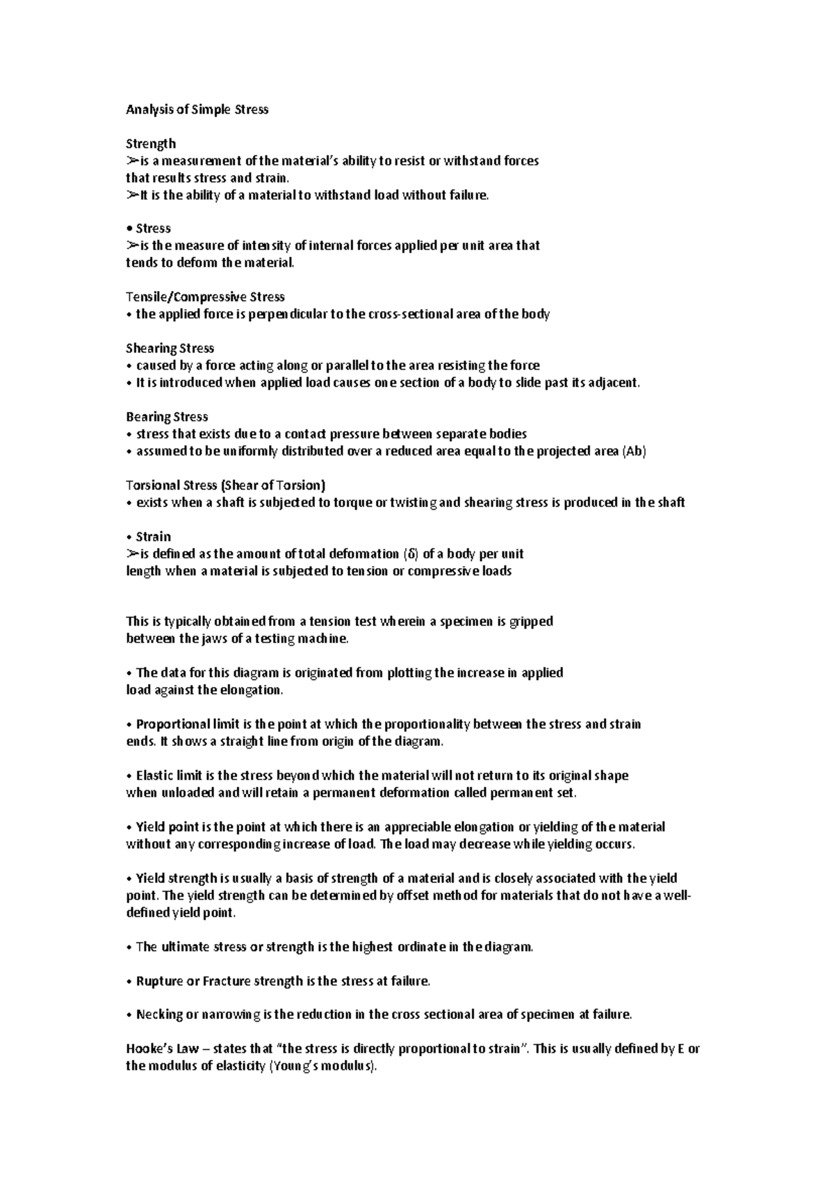 Analysis of Simple Stress - Analysis of Simple Stress Strength is a ...