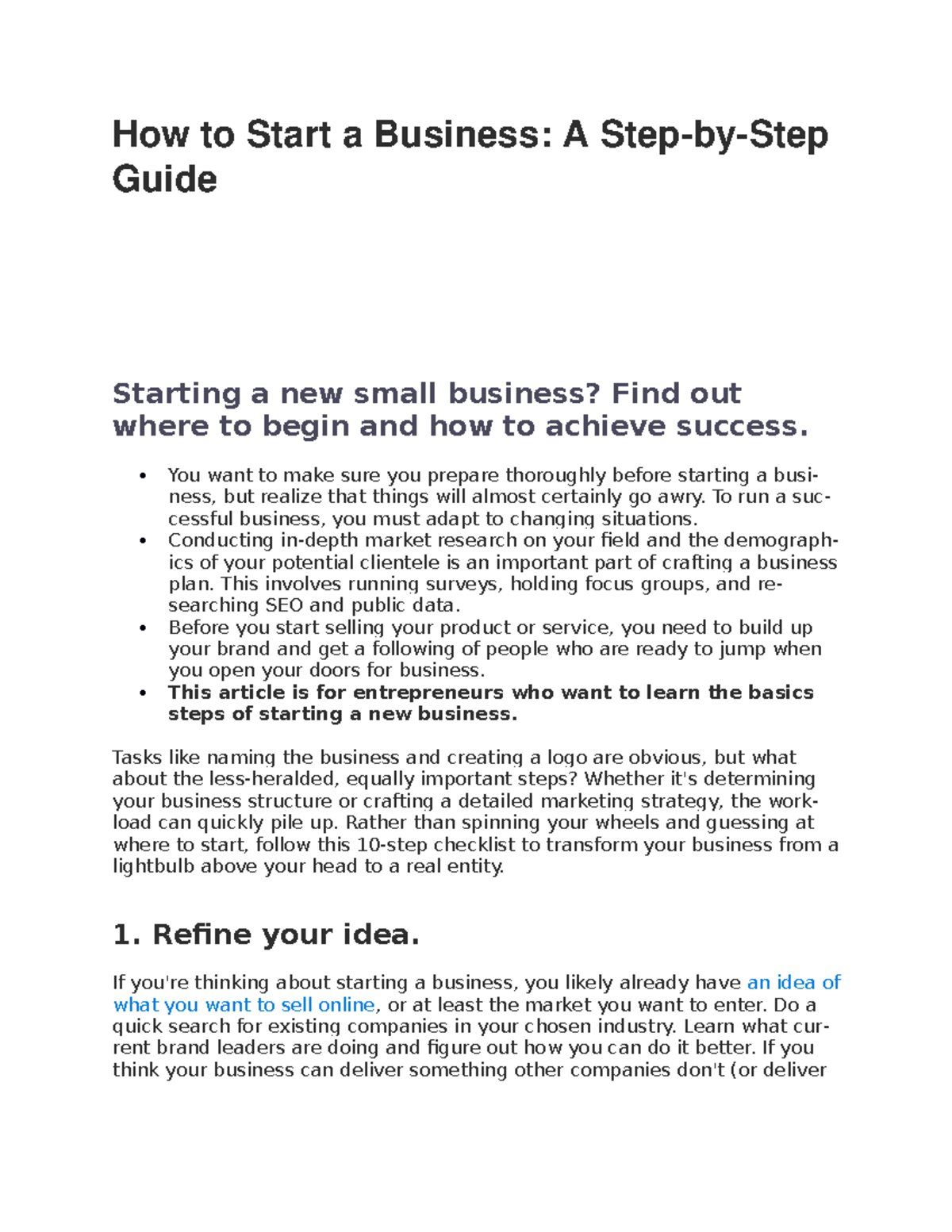 BUSS10 - How to Start a Busi ness: A Step-by-Step Gui de Starting a new ...