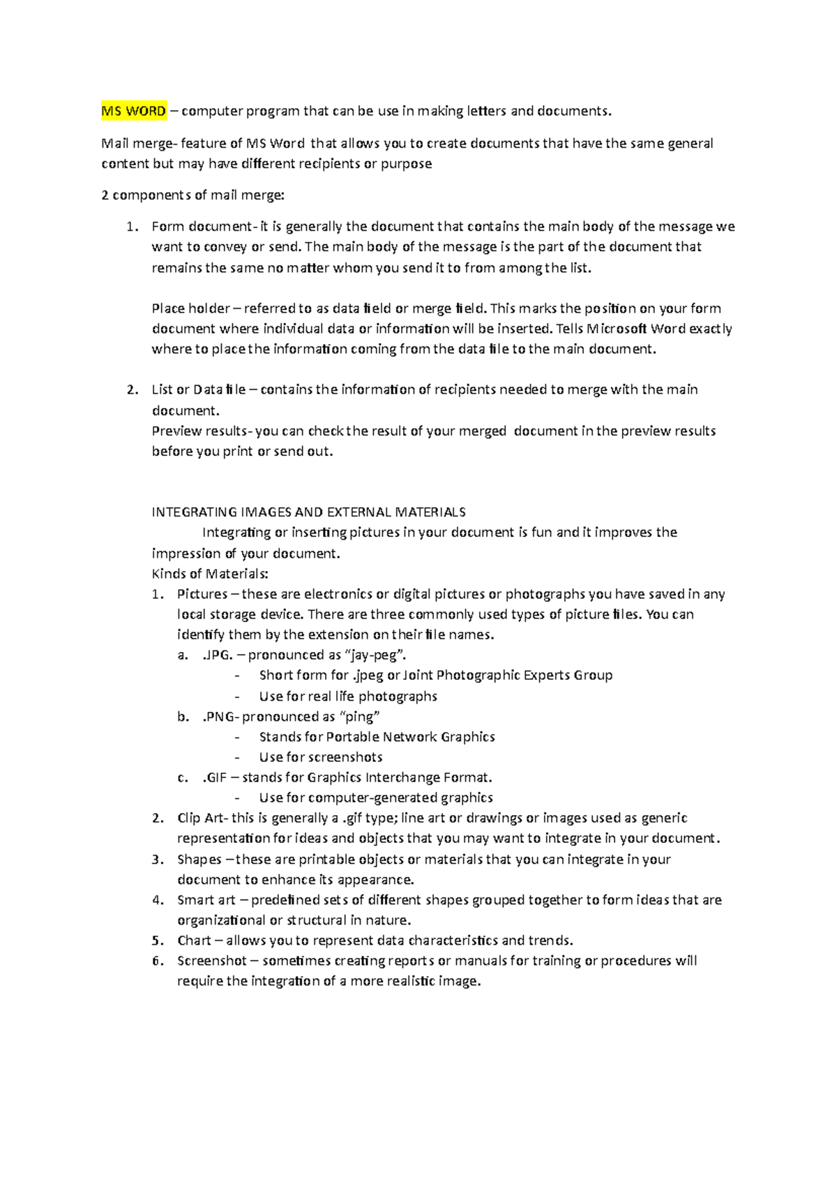 MS Word - MS WORD – computer program that can be use in making letters ...