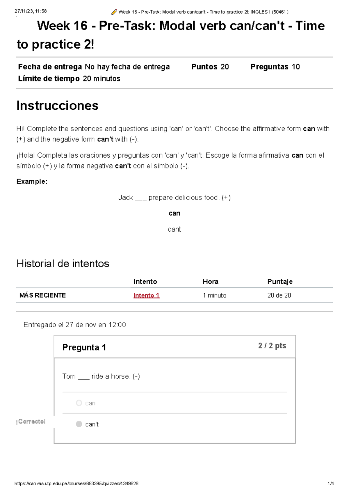 ️ Week 16 - Pre-Task Modal verb can can't - Time to practice 2 Ingles I ...