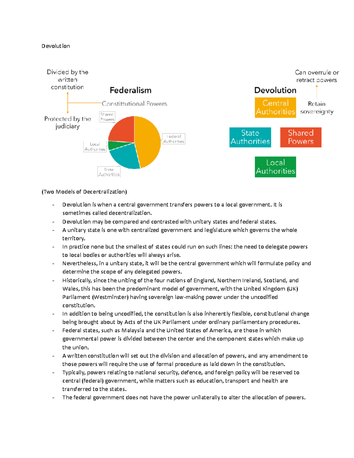 Public Law - Devolution - Devolution (Two Models of Decentralization) Devolution is when a ...