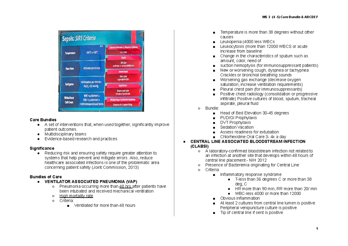 (4 -5) Care Bundle & Abcdef - Care Bundles A set of interventions that ...