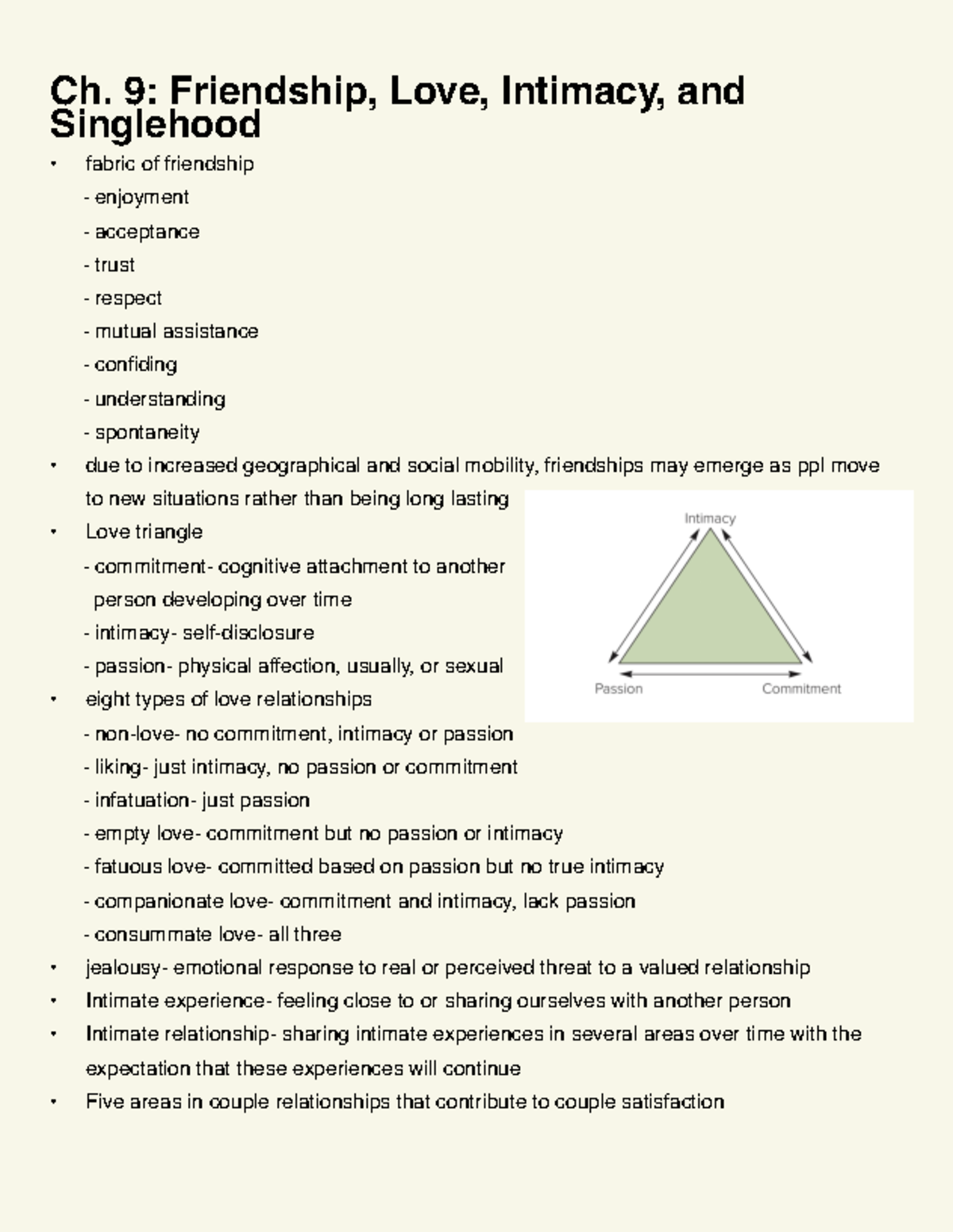 Ch 9 Notes (SOC 08220) - Ch. 9: Friendship, Love, Intimacy, and ...