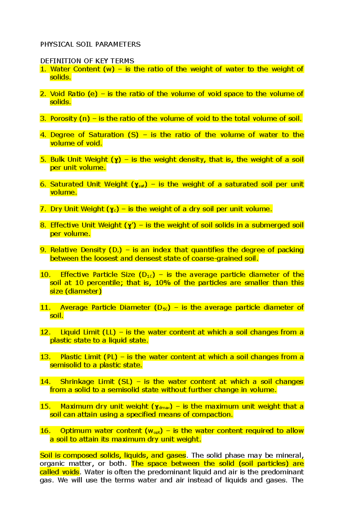 Lesson 3 Physical SOIL Parameters - PHYSICAL SOIL PARAMETERS DEFINITION ...