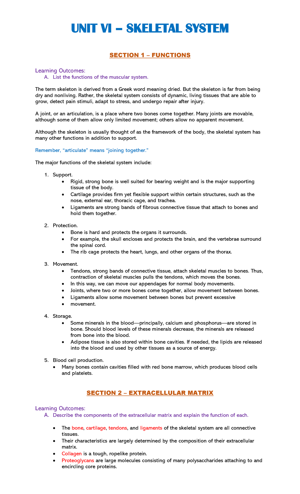 UNIT 5 - Ana Phy - Skeletal System - UNIT VI – SKELETAL SYSTEM SECTION ...