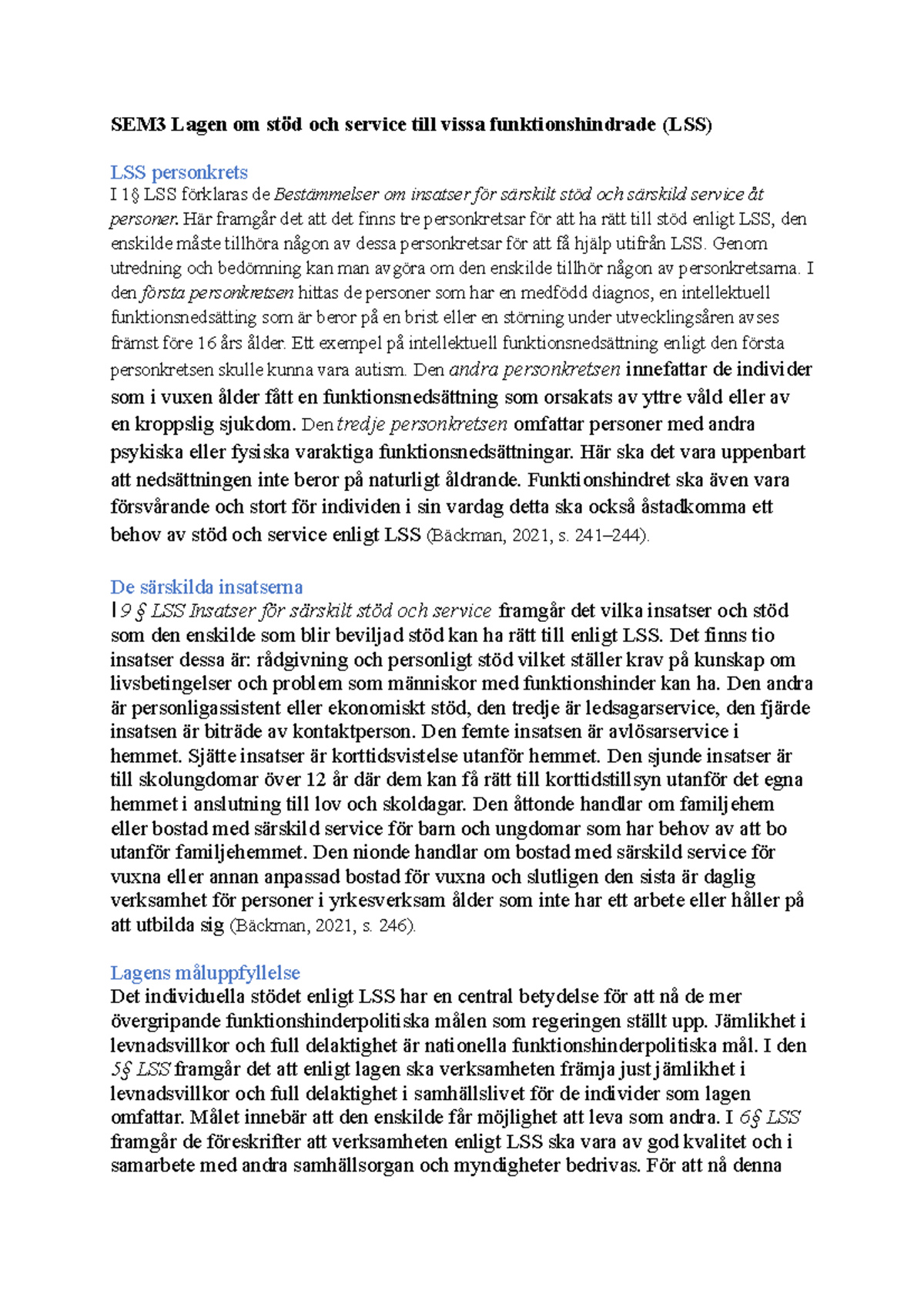 Seminarium 3 LSS - LSS - SEM3 Lagen om stöd och service till vissa ...