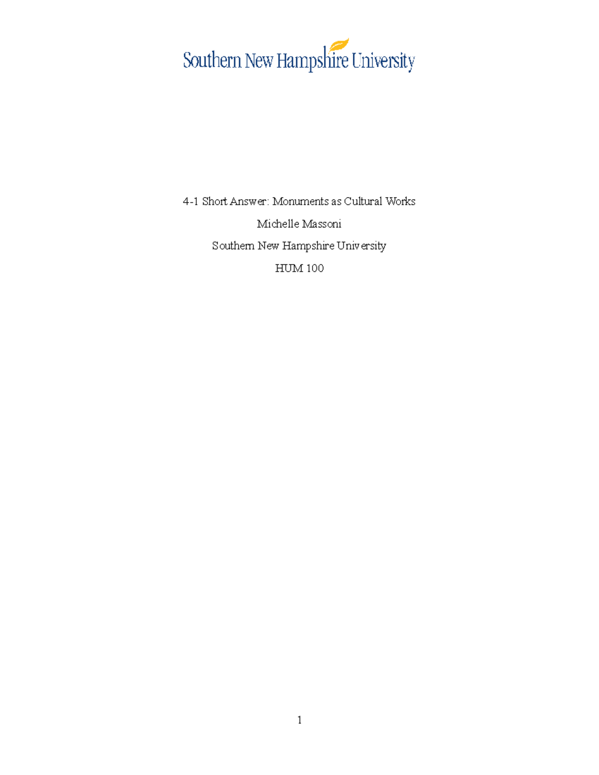 HUM 100 4-1 Short Answer Cultural Monument - 4-1 Short Answer ...