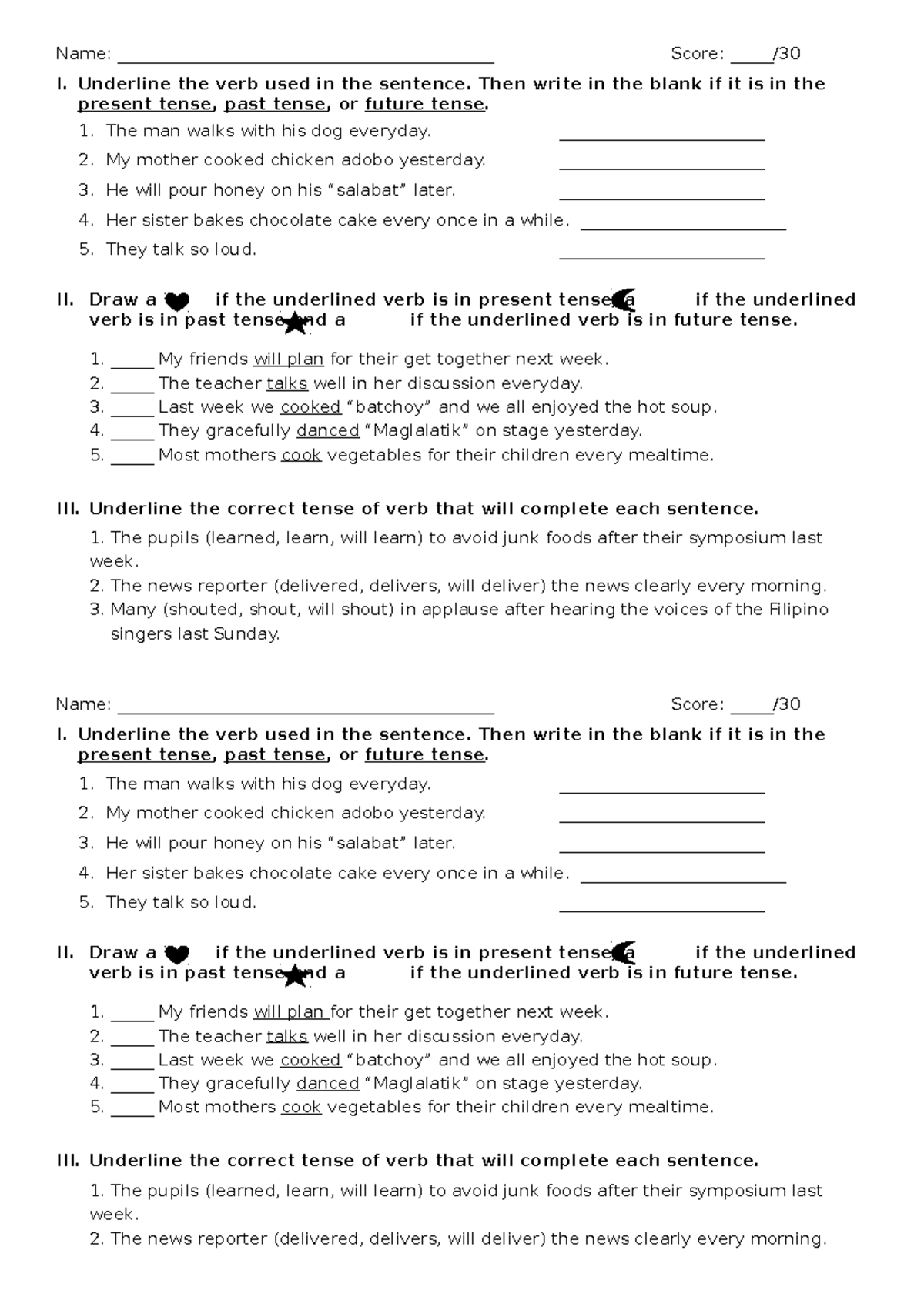 Simple Tenses of Verbs - Name ...