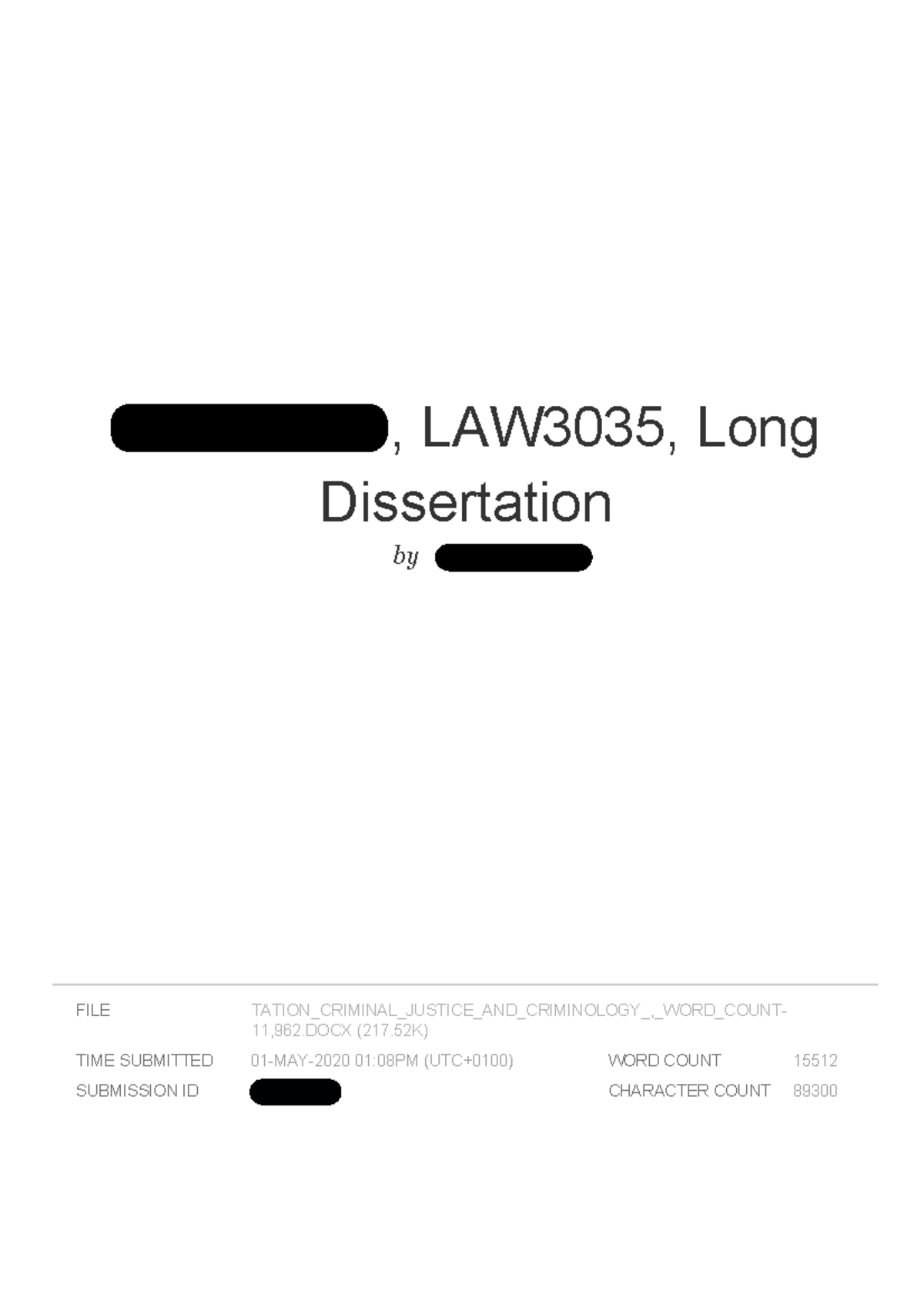 Example 7 - this final project of law - C00103 - , LAW3035, Long ...