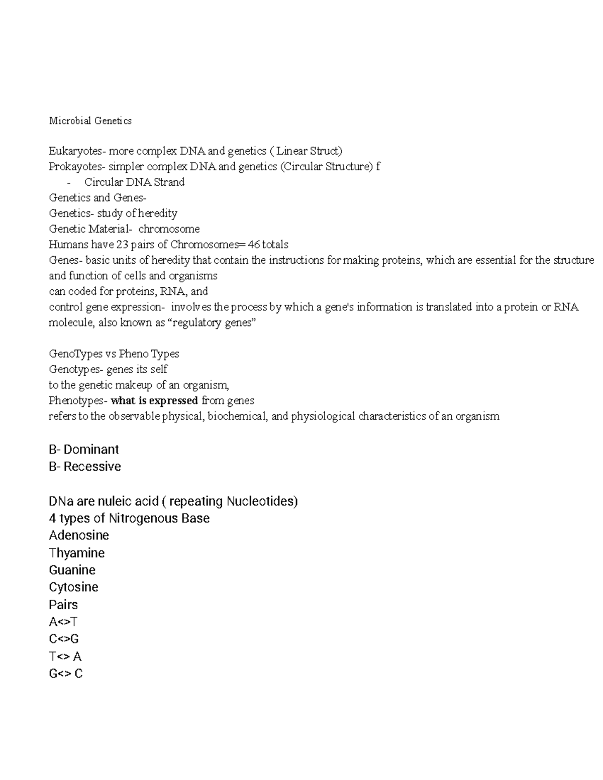 Microbial Genetics - NOTES - Microbial Genetics Eukaryotes- more ...