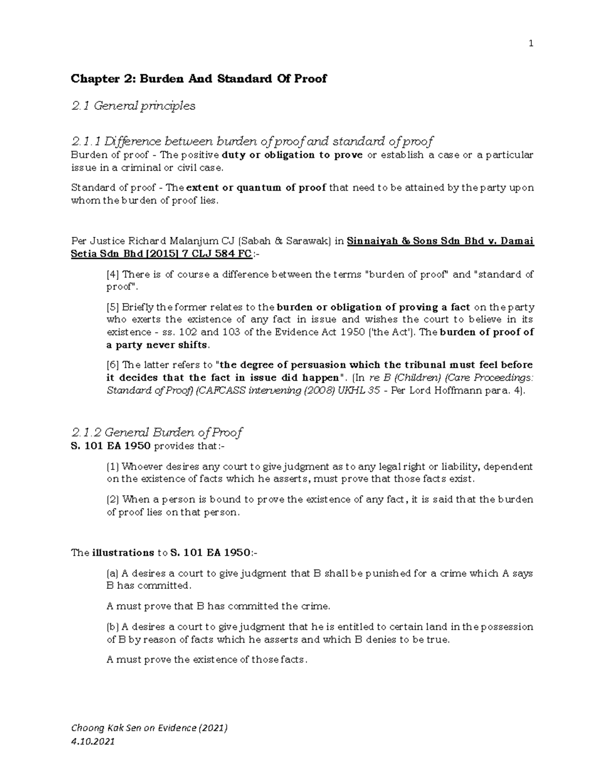 2.1 Burden and Standard of Proof (General) - Choong Kak Sen on Evidence ...