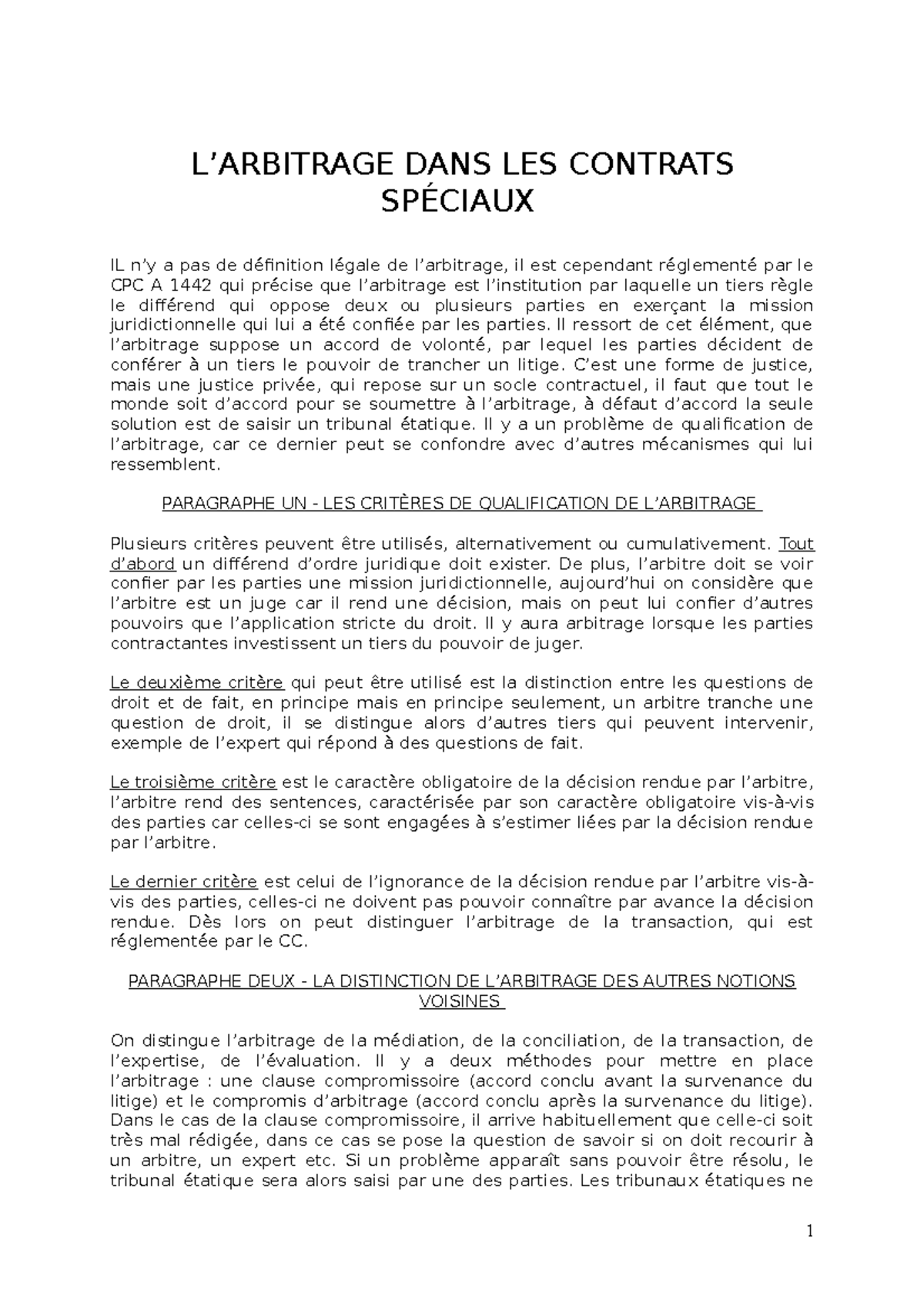 Arbitrage - L’ARBITRAGE DANS LES CONTRATS SPÉCIAUX IL n’y a pas de définition légale de l ...