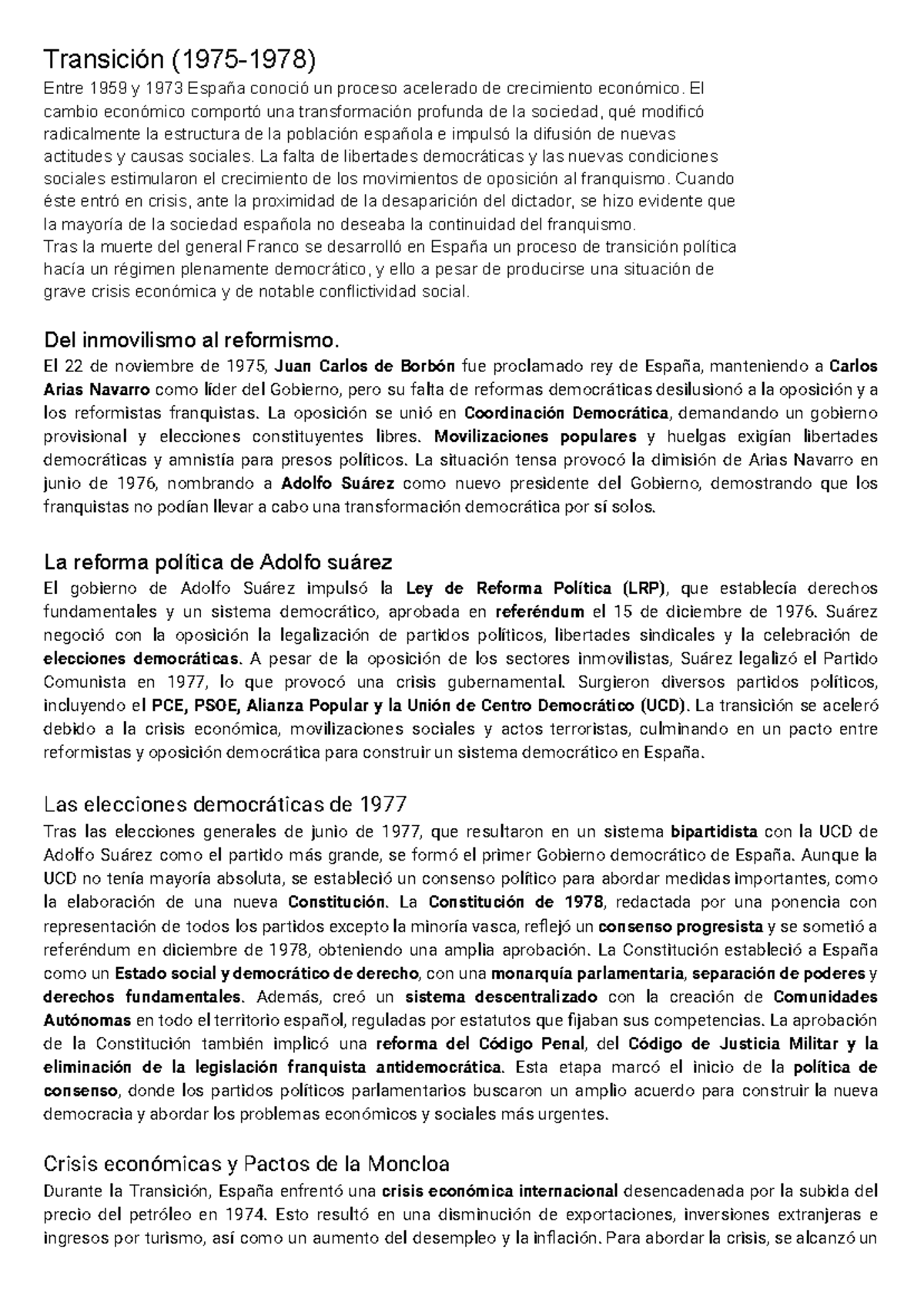 El Proceso De Transición A La Democracia Y La Constitución De 1978