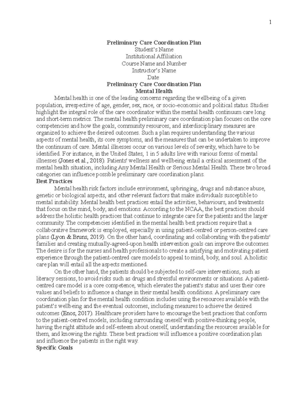 Preliminary care coordination plan. important plans for patients - 1 Preliminary Care ...