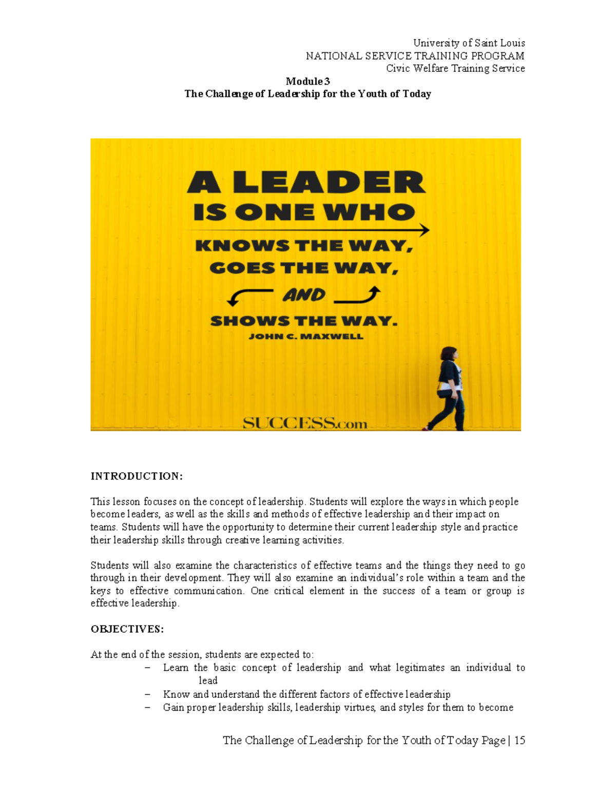 NSTP 1 LTS Module 3 - lesson - NATIONAL SERVICE TRAINING PROGRAM Civic ...