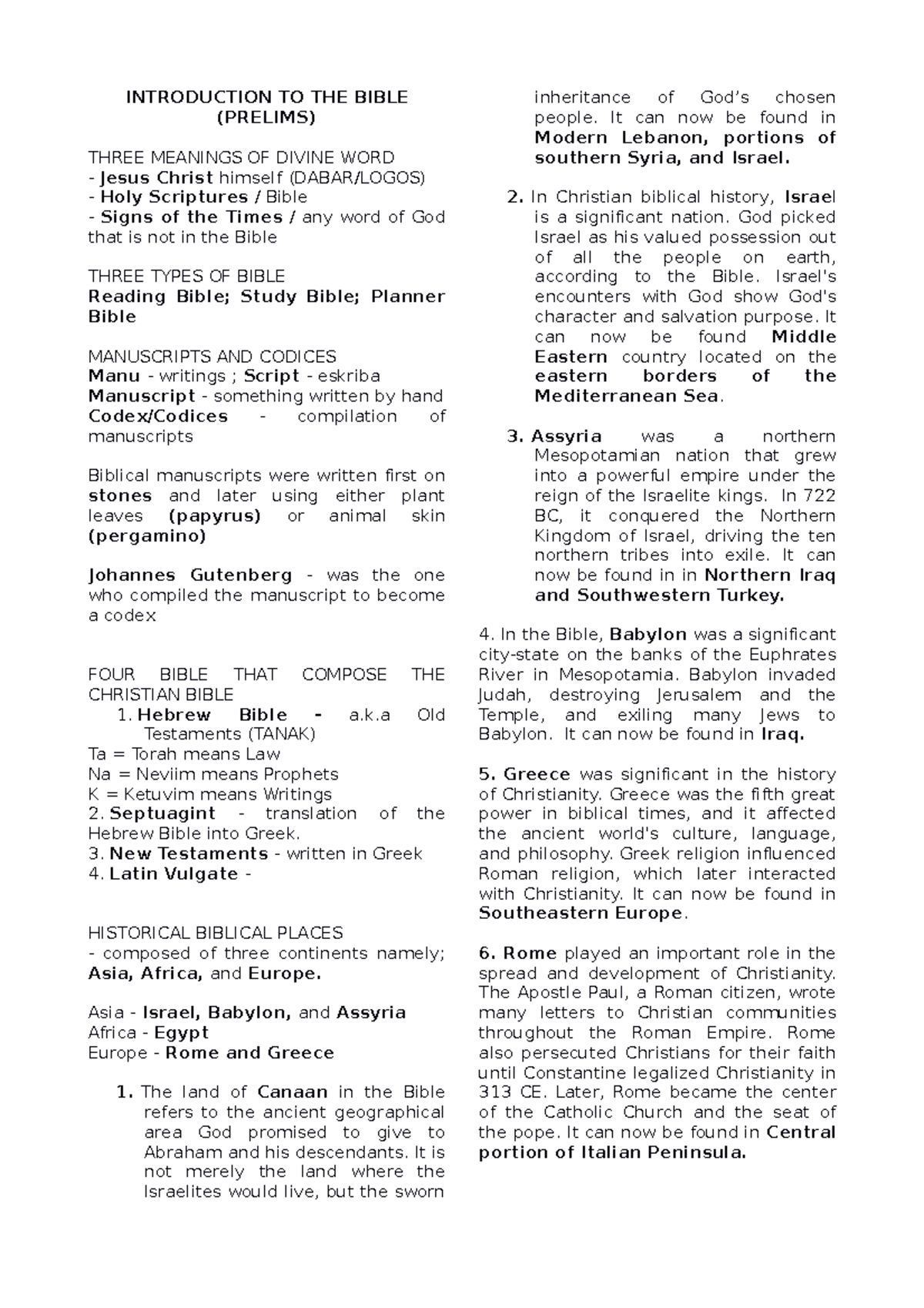 Written- Prelims- Reviewer - INTRODUCTION TO THE BIBLE (PRELIMS) THREE ...