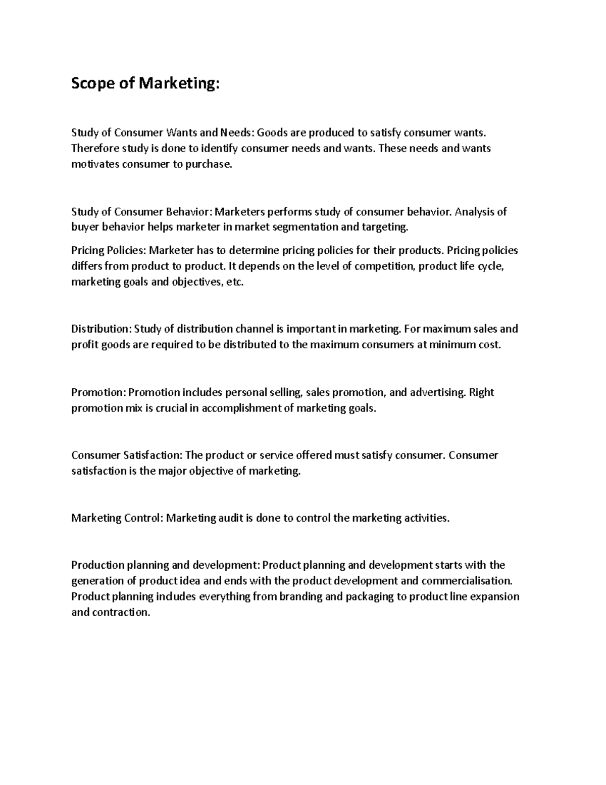 Scope of Marketing - Scope of Marketing: Study of Consumer Wants and ...