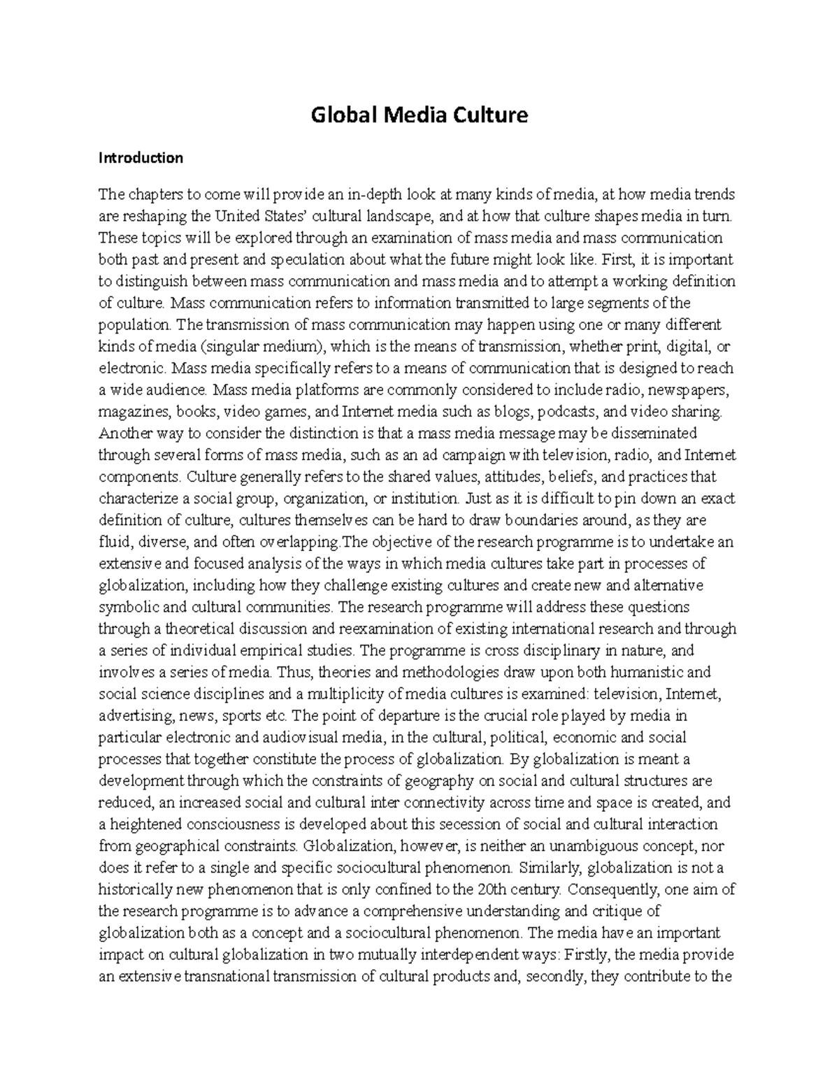 Case Study Global Media Culture ABC1 - Global Media Culture ...