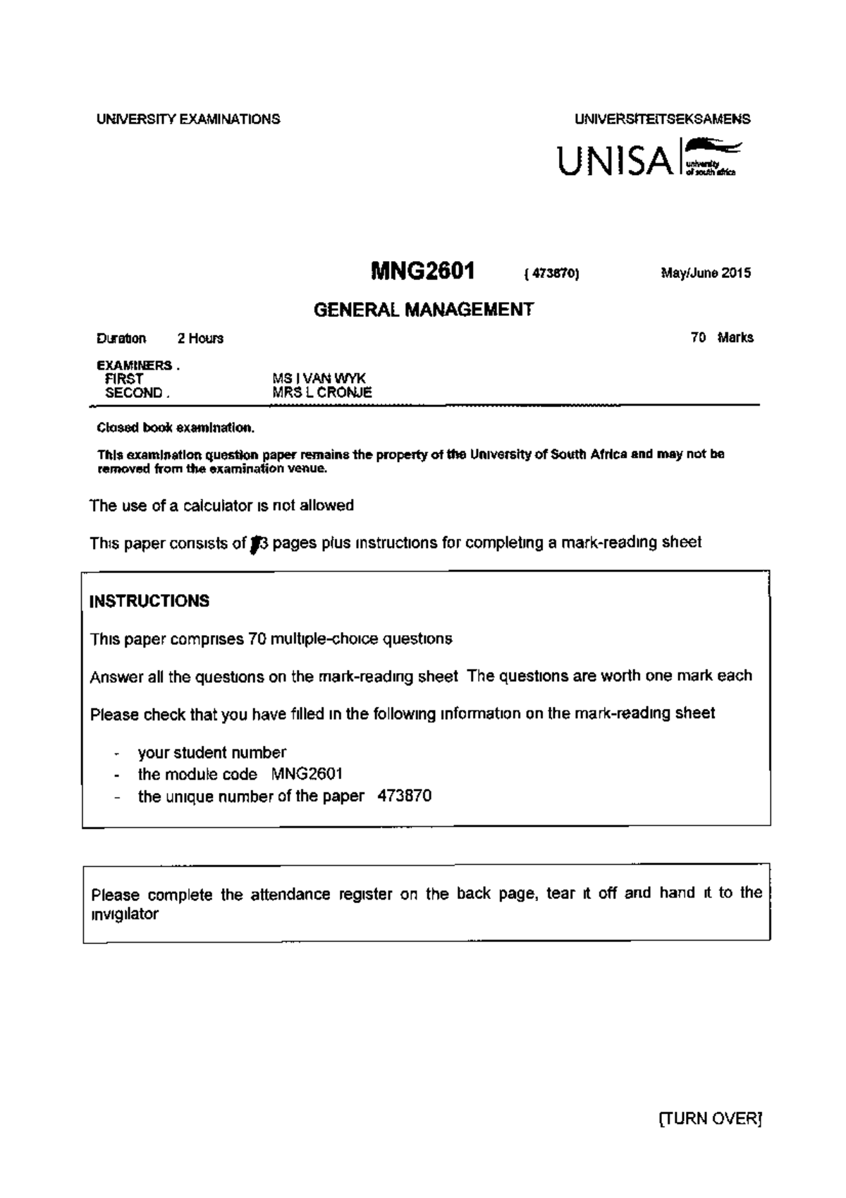 MNG2601-Exam-2015 S1 - Notes - mng2601 - Unisa - Studocu