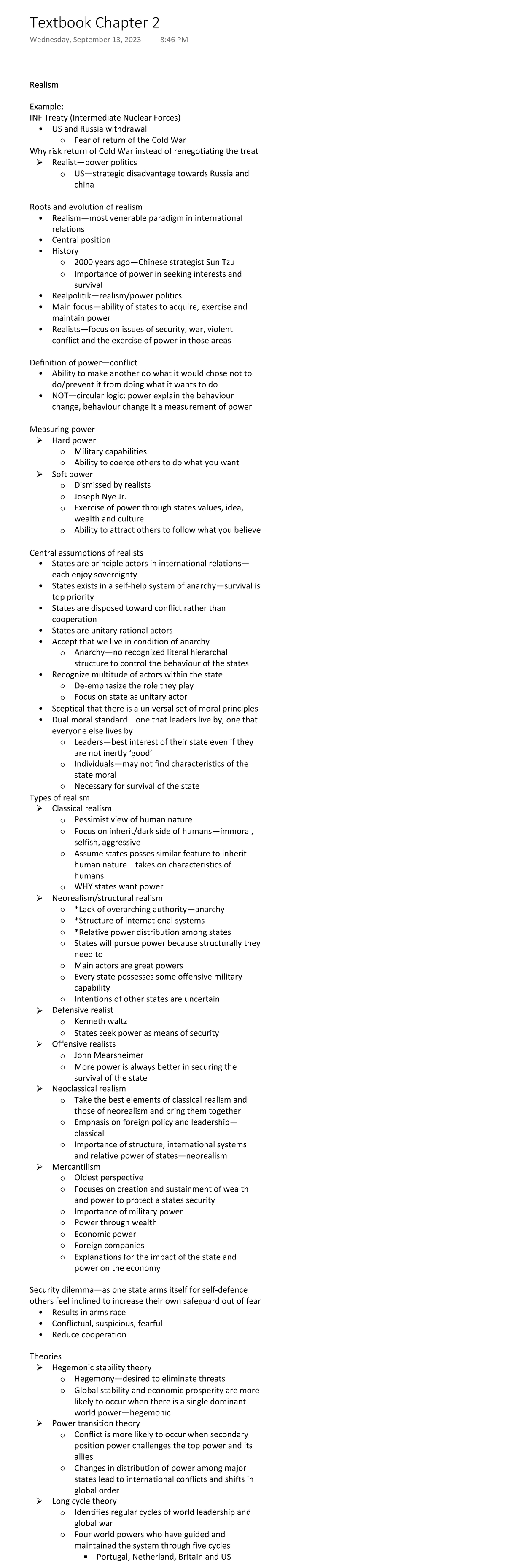 pols2200 Textbook Chapter 2 - Realism Example: INF Treaty (Intermediate Nuclear Forces) US and ...