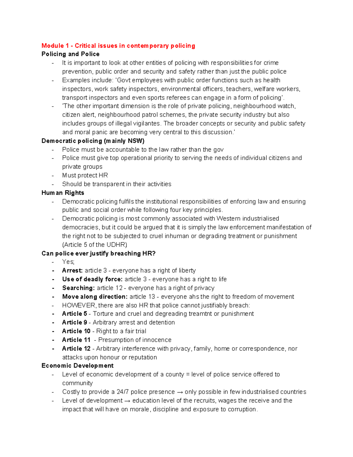 Policing Practices notes - Module 1 - Critical issues in contemporary ...