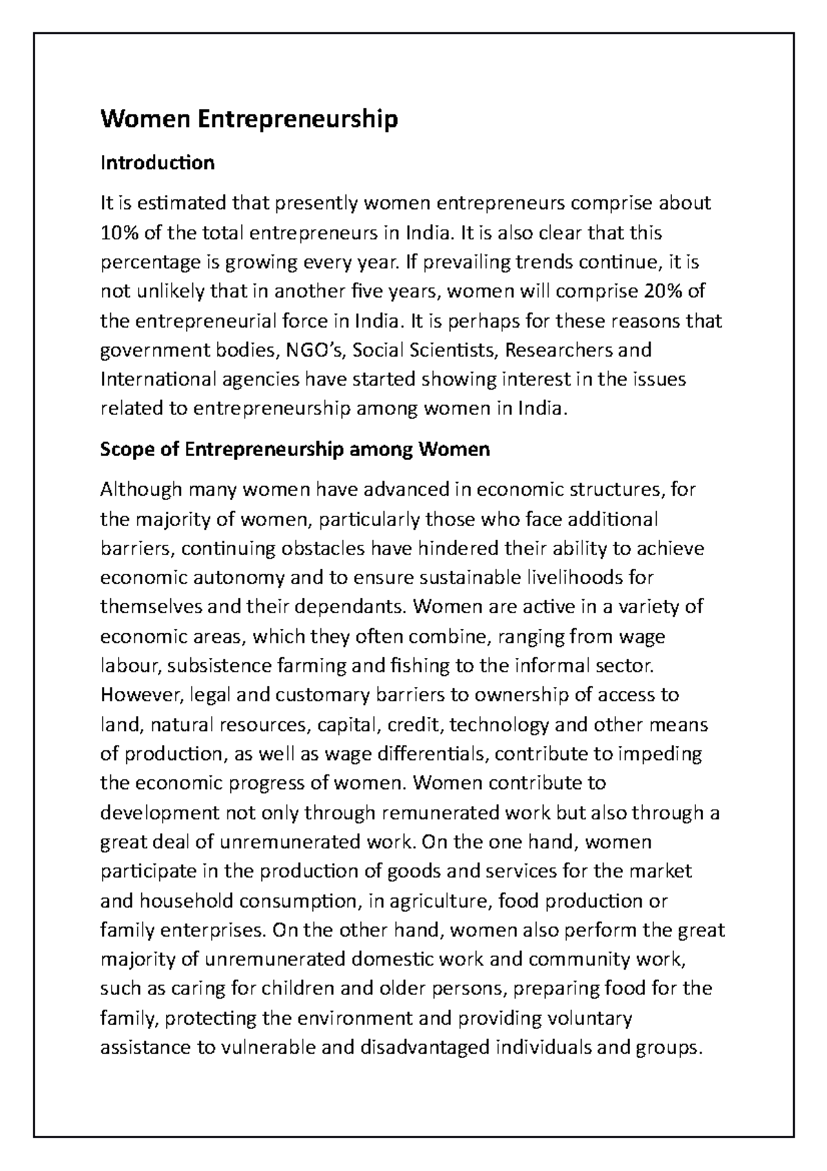 Women Entrepreneurship - Women Entrepreneurship Introduction It is ...