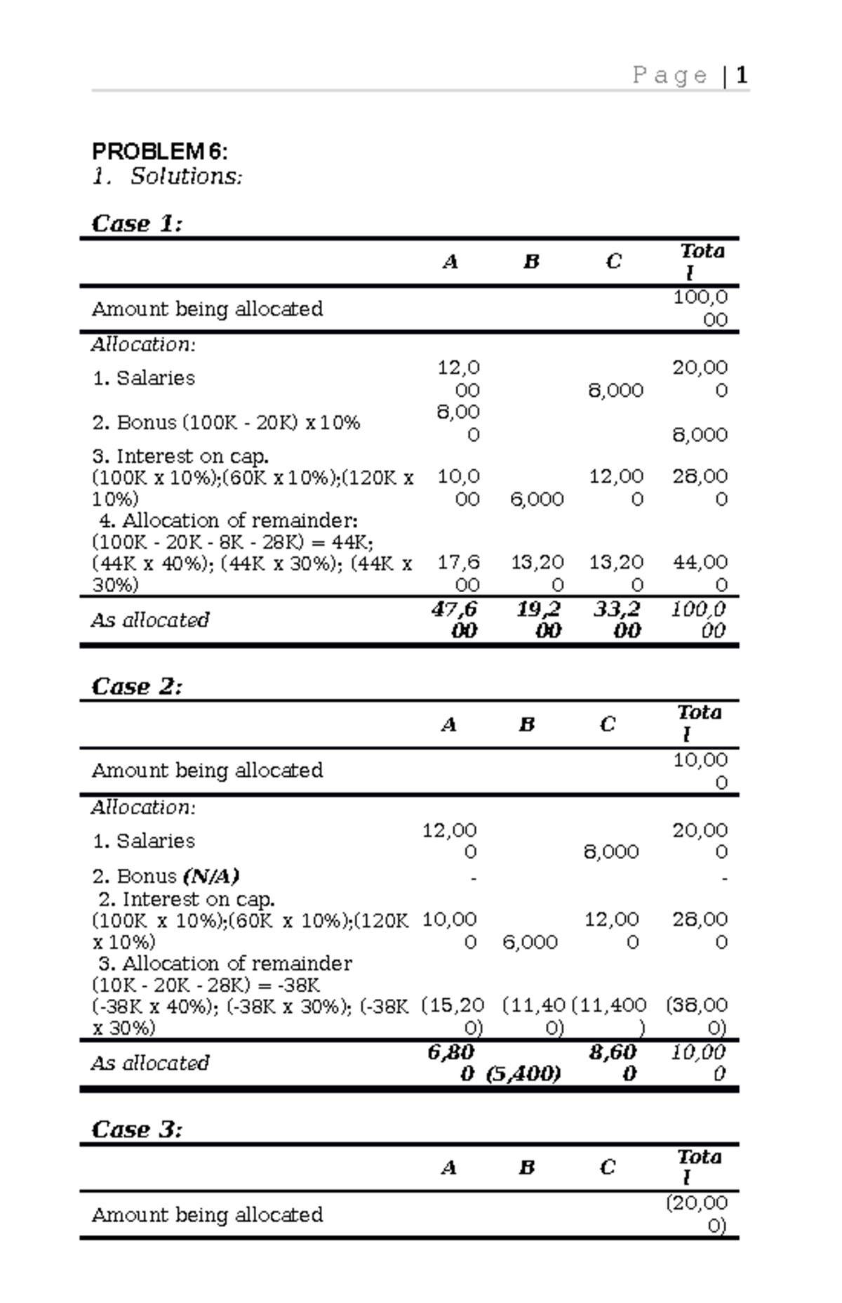 Chapter 2. Problem 6 ( Answers) - PROBLEM 6: 1. Solutions: Case 1: A B ...