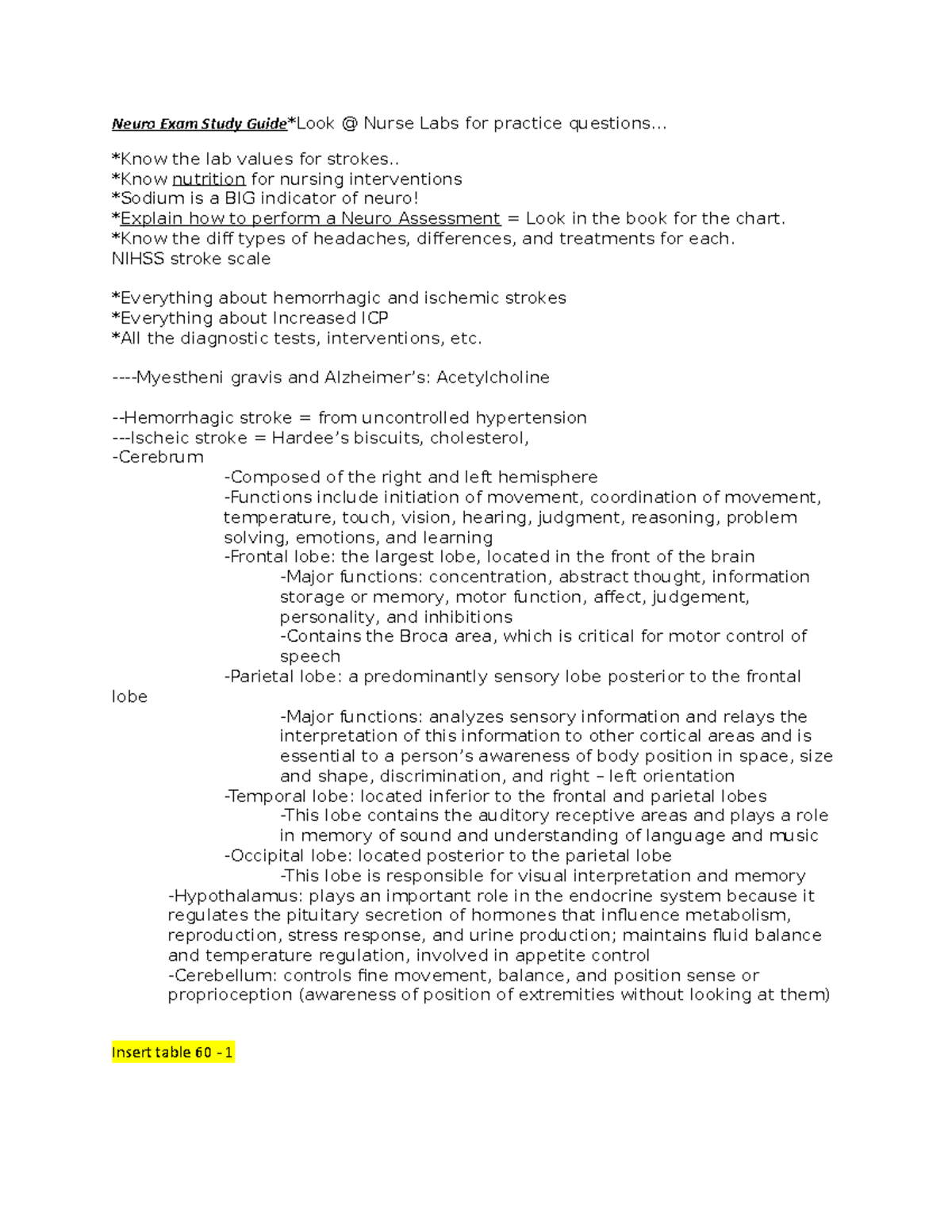 Neuro Exam Study Guide[ 64] - Neuro Exam Study Guide*Look @ Nurse Labs ...