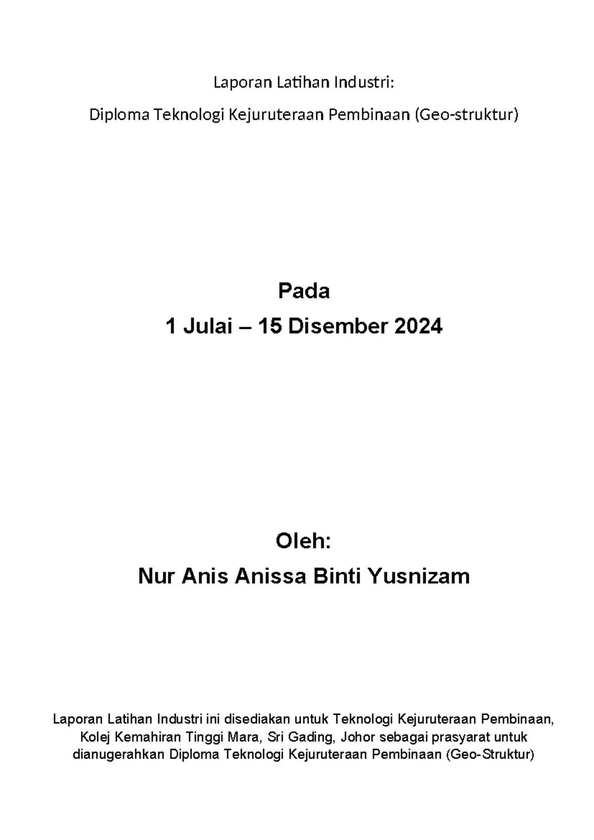 Muka surat judul (report) - technology costruction (geo-structur ...