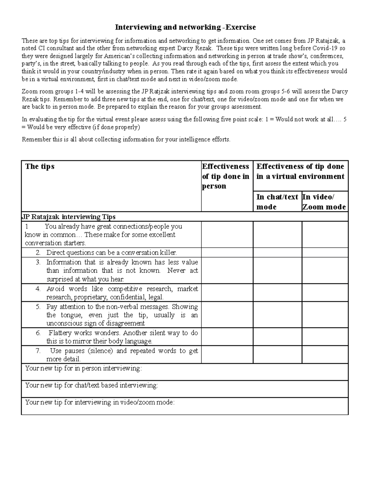 Interviewing and networking exercise with internet - Interviewing and ...