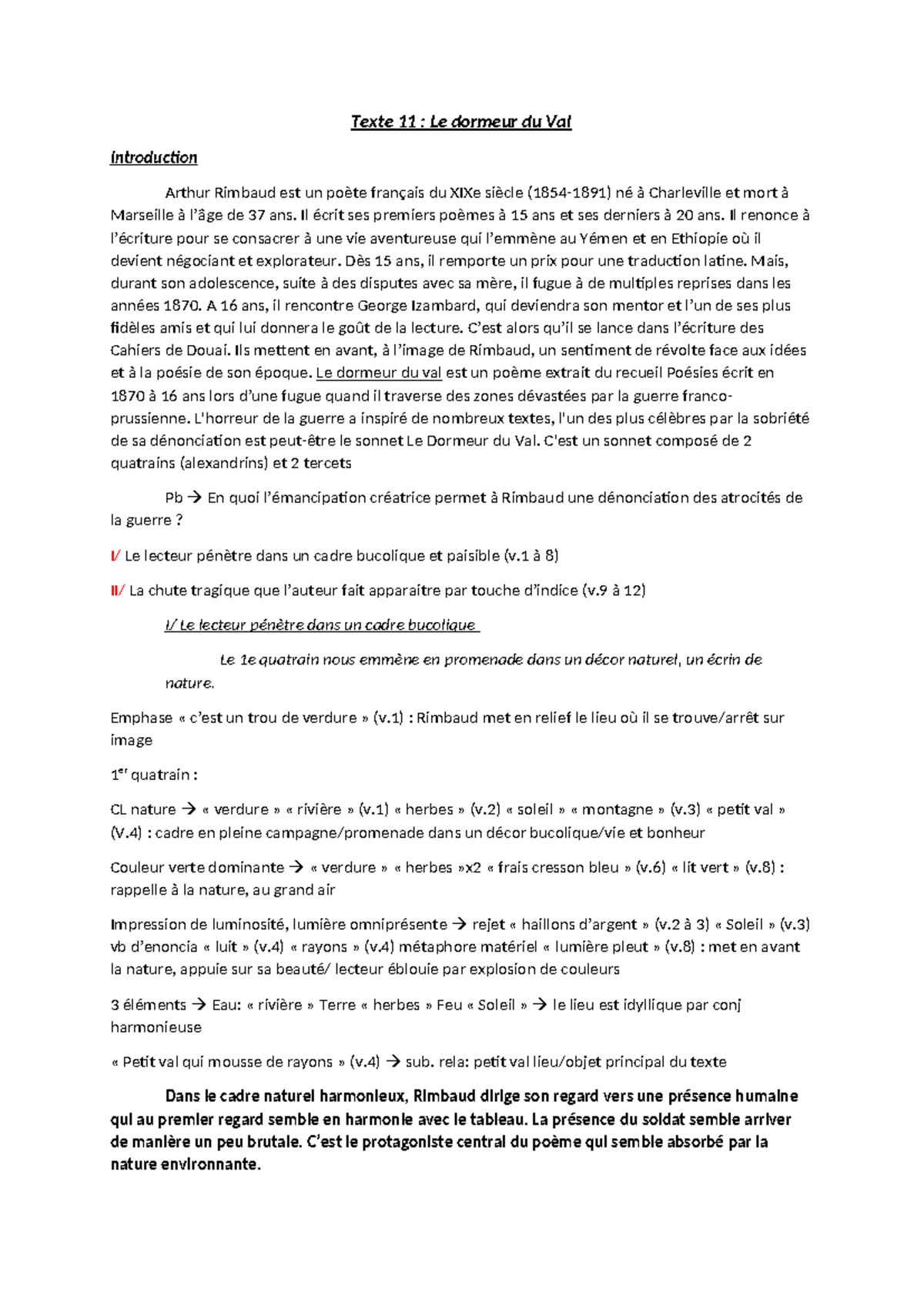 Le dormeur du Val analyse - Texte 11 : Le dormeur du Val Introduction ...